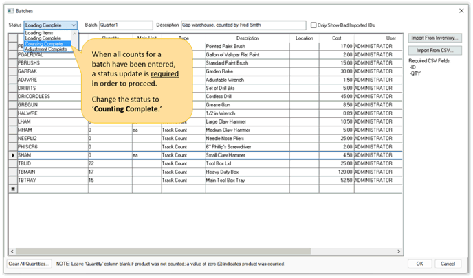 Adjusting Inventory Counts as a Batch